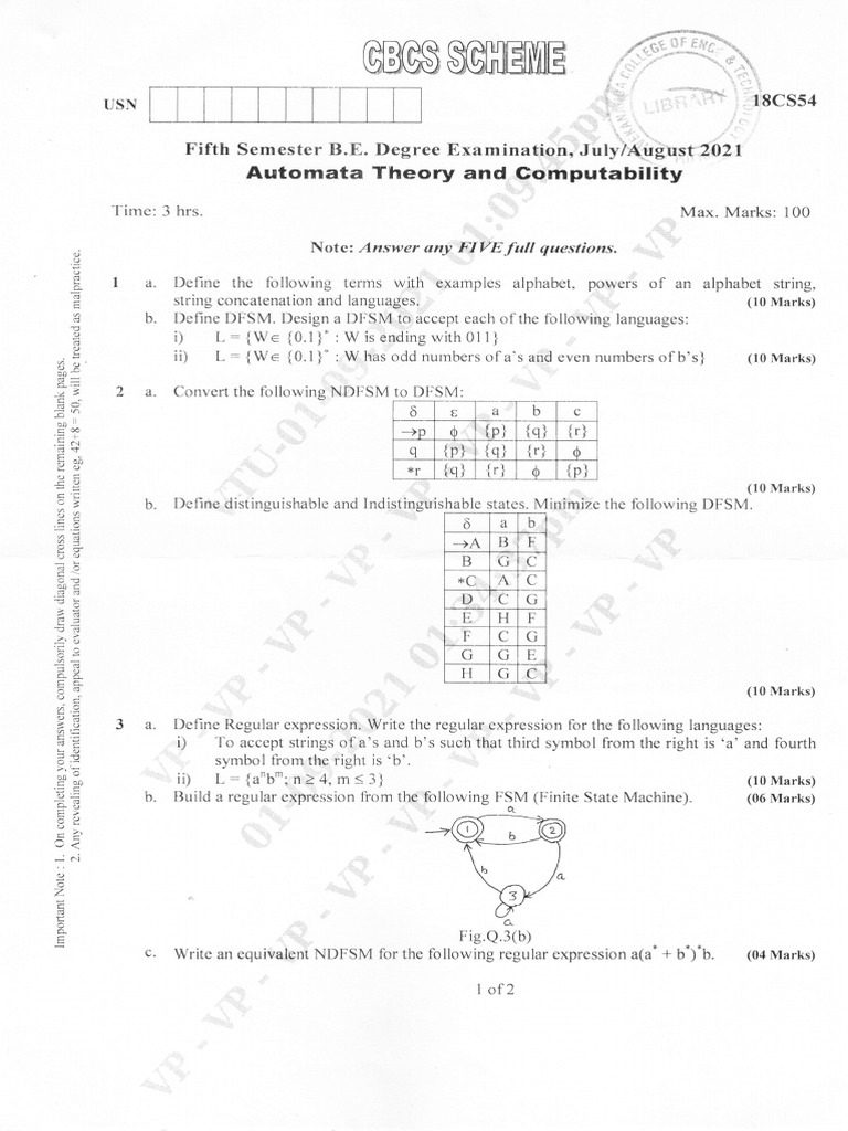 Automata Theory and computability-July-August-2021 | PDF | Theoretical Computer Science ...