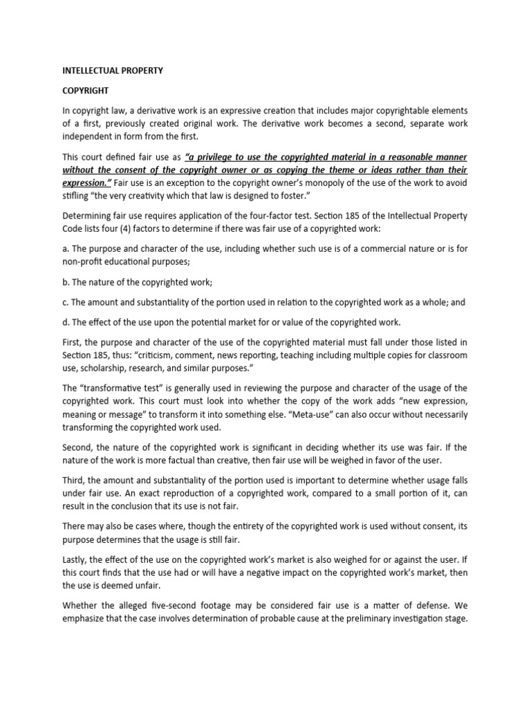 INTELLECTUAL PROPERTY Notes | PDF | Fair Use | Trademark
