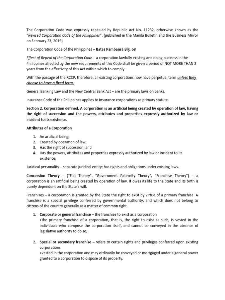 Revised Corporation Code Notes | PDF | Corporations | Preferred Stock