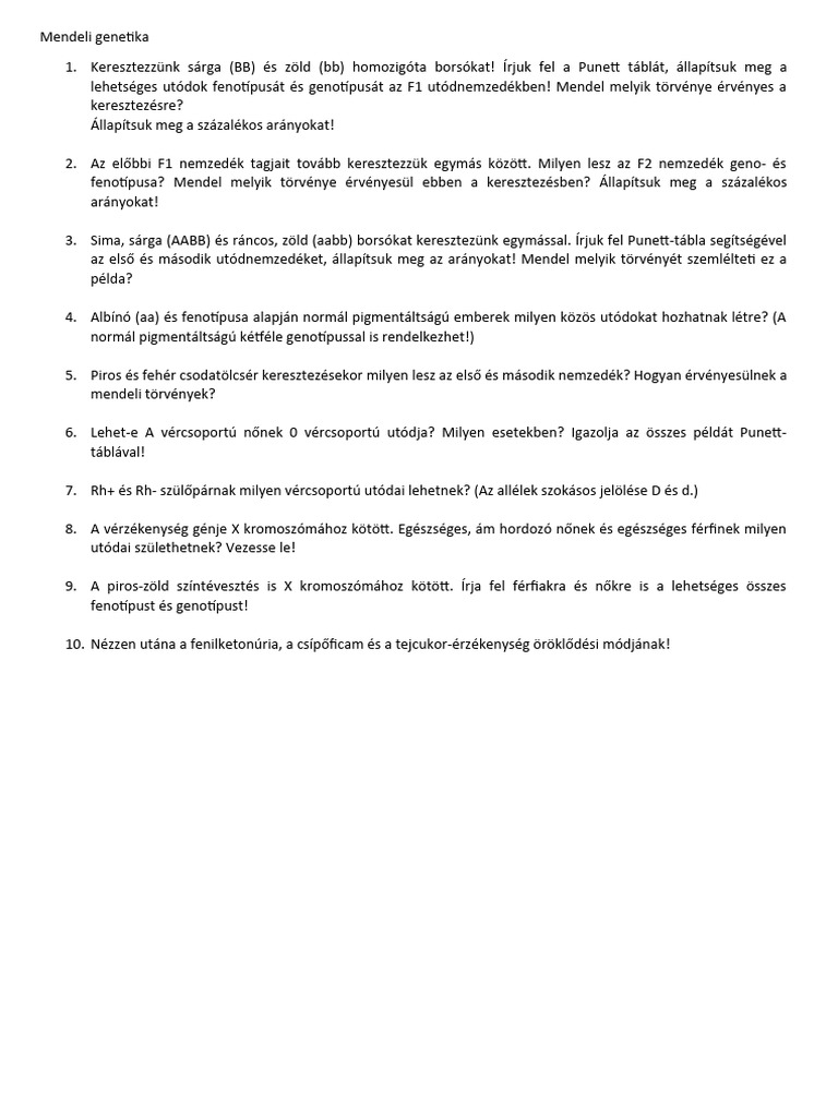 Mendeli Genetika Gyakorlás | PDF