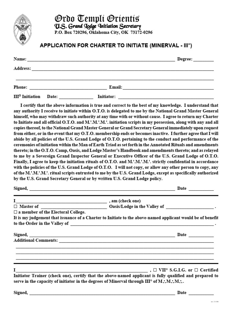 Application For Charter To Initiate | PDF | Thelema | Rituals