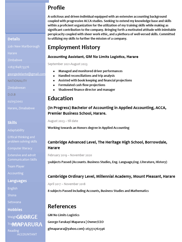 New CV | PDF | Zimbabwe