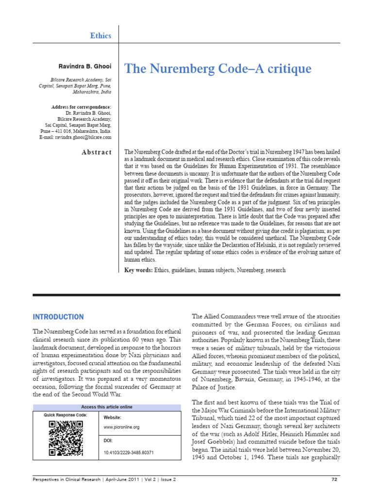 The Nuremberg Code | PDF | Experiment | Nuremberg Trials