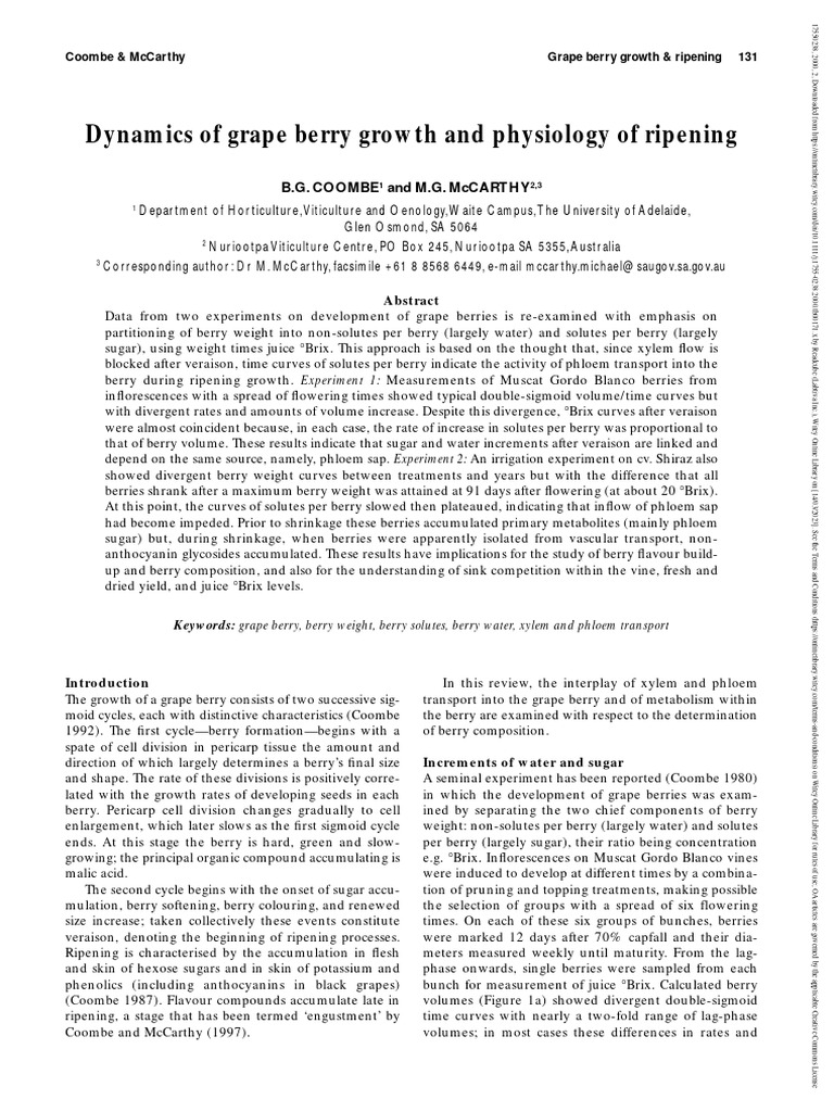 ART - Dynamics of Grape Berry Growth and Physiology of Ripening | PDF ...