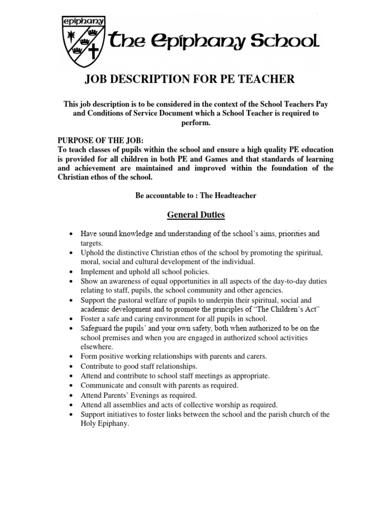Job Description PE Teacher 2019 | Download Free PDF | Learning | Teachers