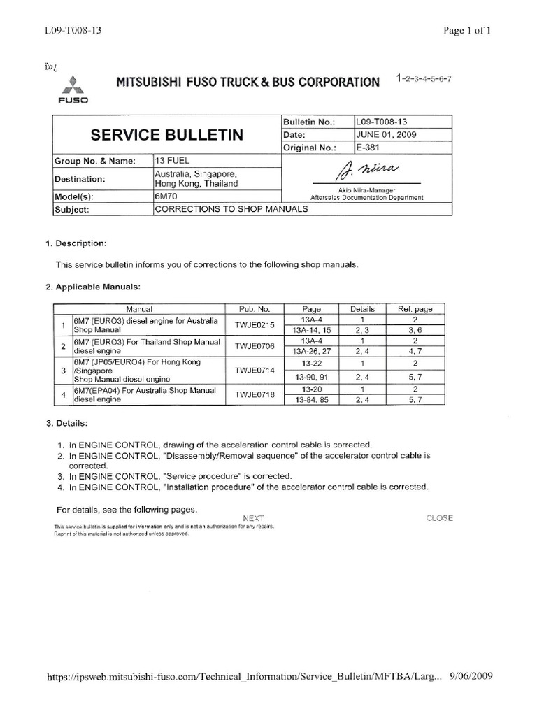 L09-T008-13 Corrections To Shop Manuals 6M70 | PDF