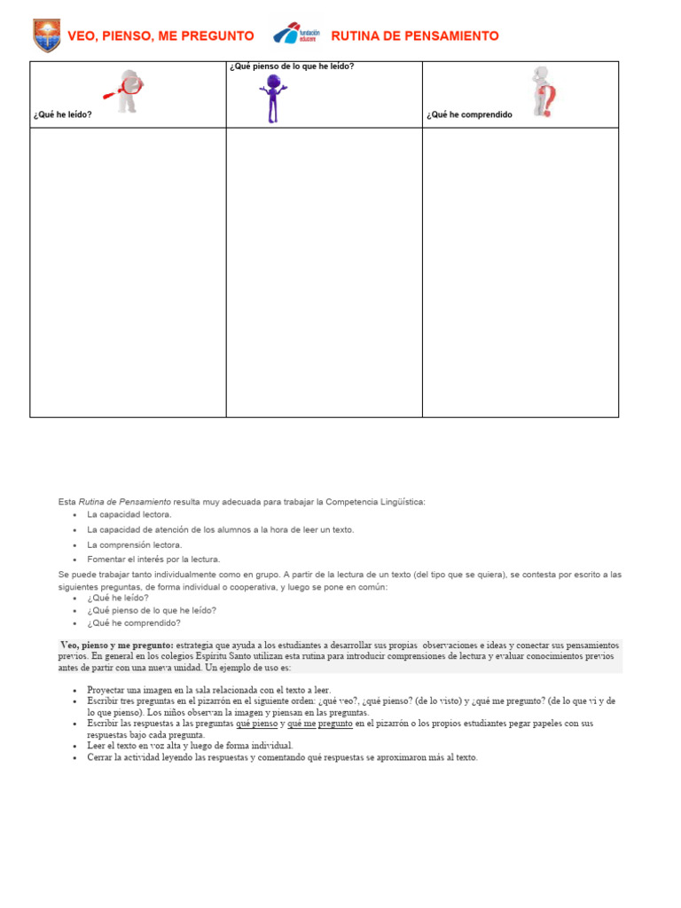 Veo Pienso Me Pregunto Plantilla | PDF