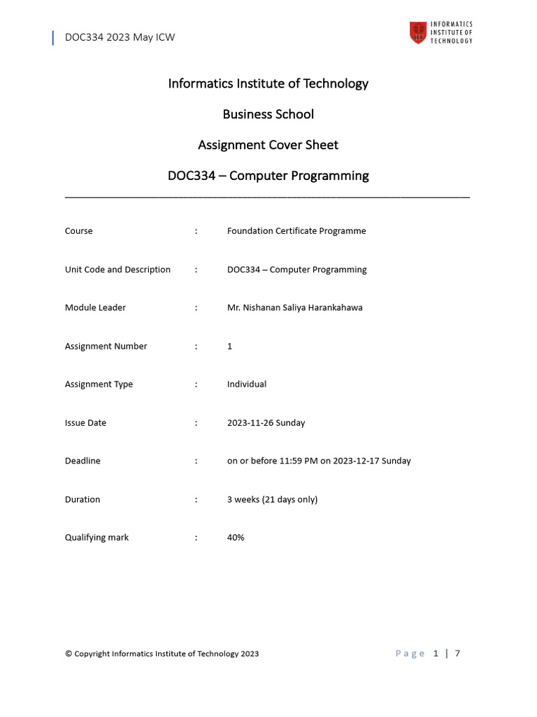 ICW Spec DOC334 2023 MAY PDF | PDF | Plagiarism | Command Line Interface