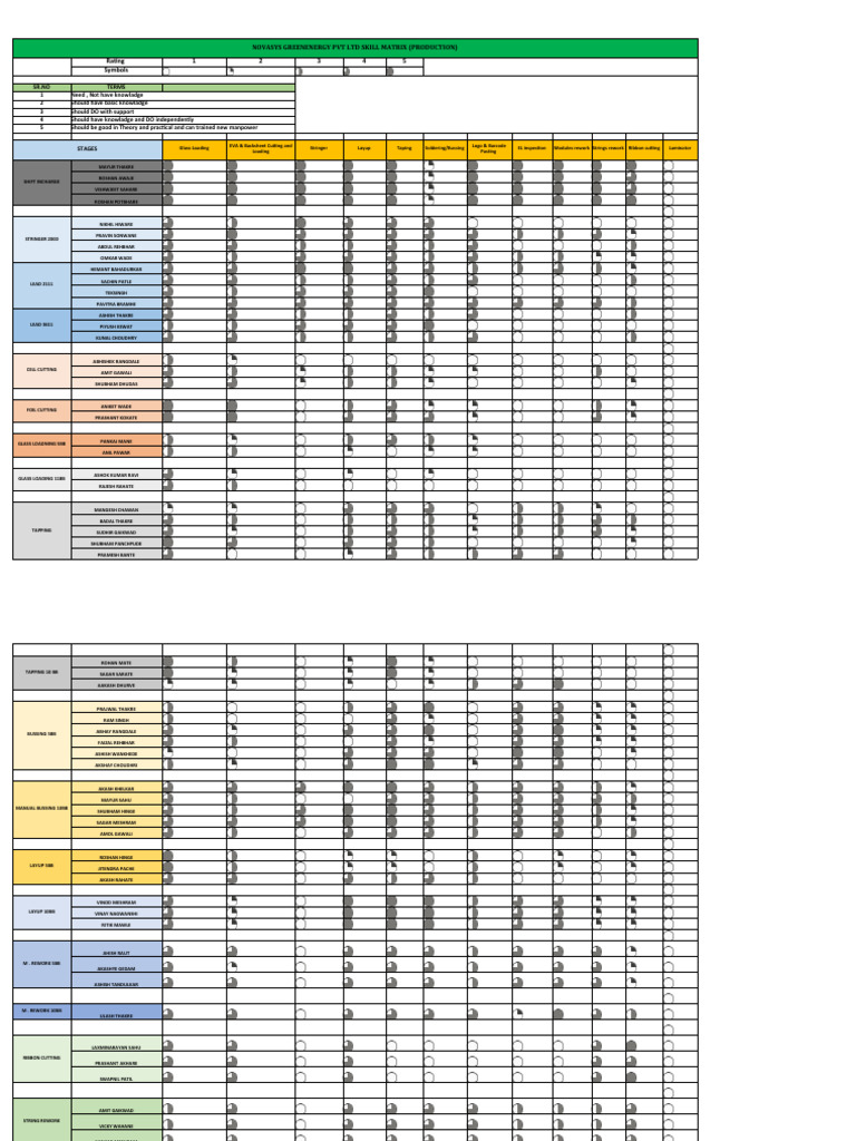 Skill Matrix Production | PDF