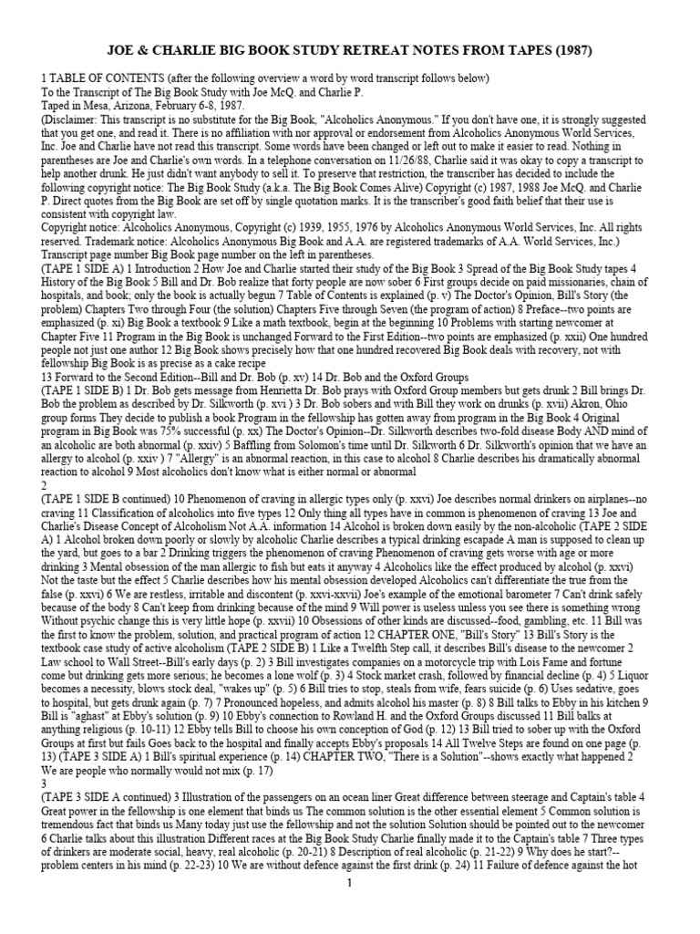 Big Book Study Joe Charlie | PDF | The Big Book (Alcoholics Anonymous ...