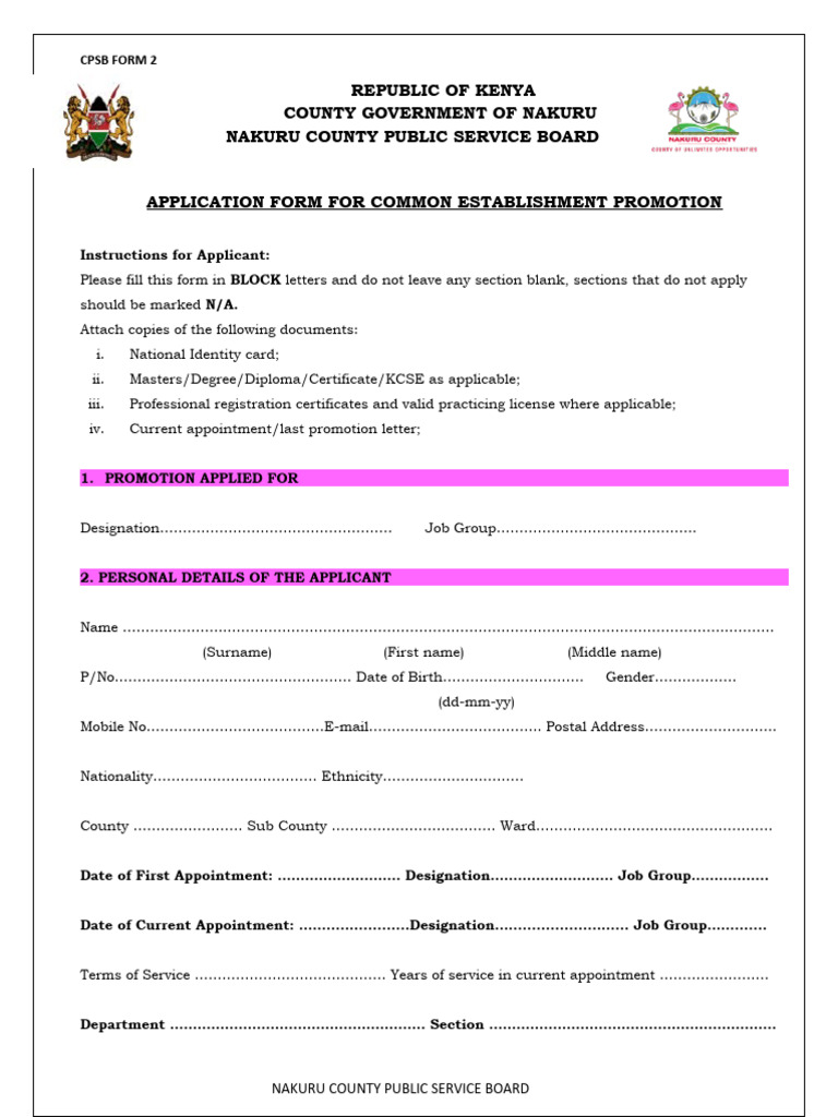 Common Establishment Application Form | PDF