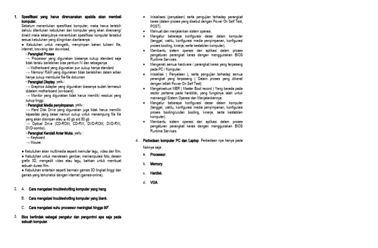 Kisi-Kisi Hardware | PDF | Komputer