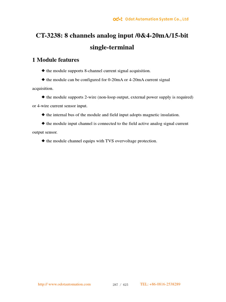 Módulo de 8 Analog Input 0-20ma CT-3238 | PDF | Electrical Wiring | Input/Output