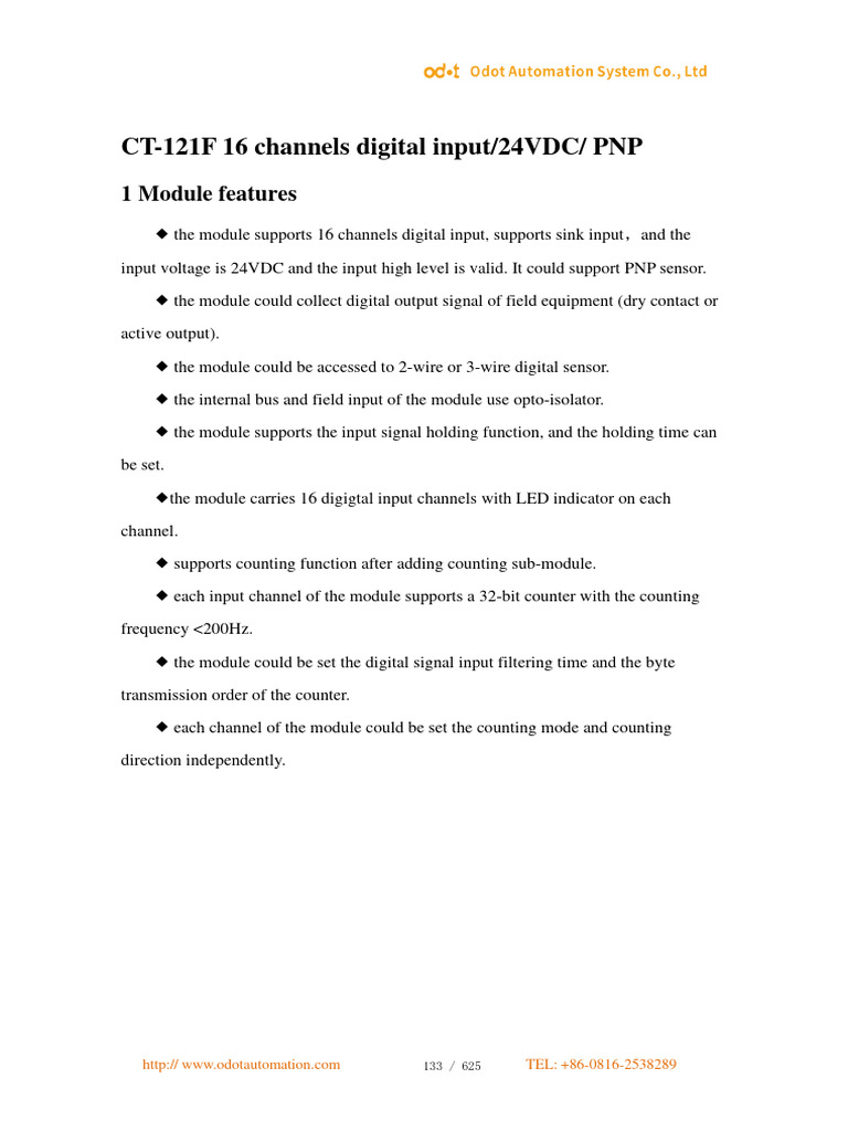 Módulo de 16 Digital Input DC 24V, para Contaje CT-121F | PDF ...