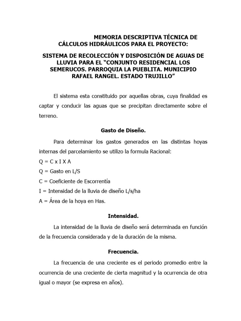 Cálculos Hidráulicos para Semerucos | PDF | Precipitación | Ciencias de ...
