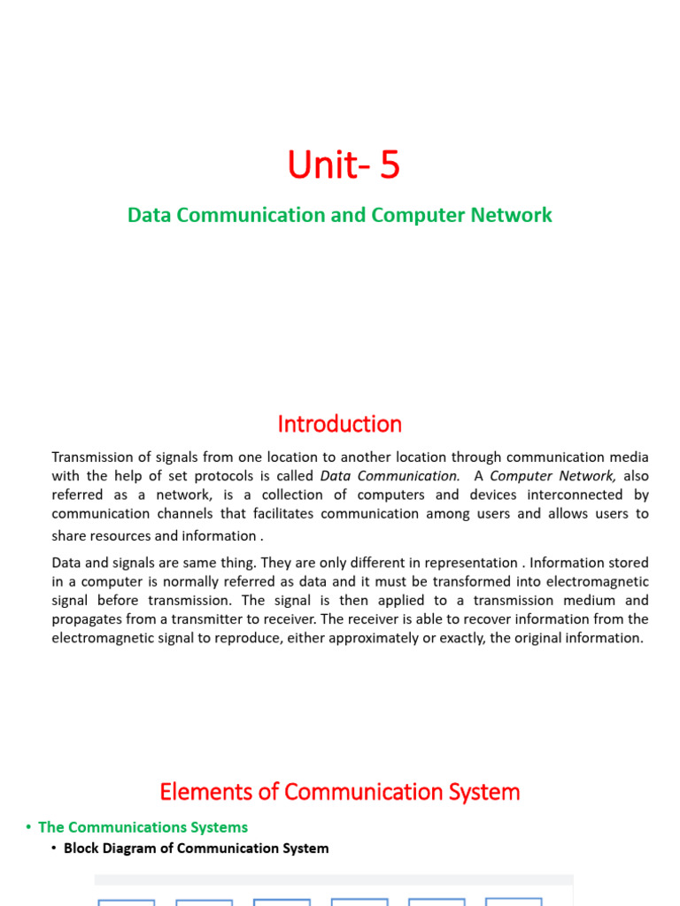 Unit - 5 Data Communication and Computer Network | PDF | Transmission Medium | Computer Network