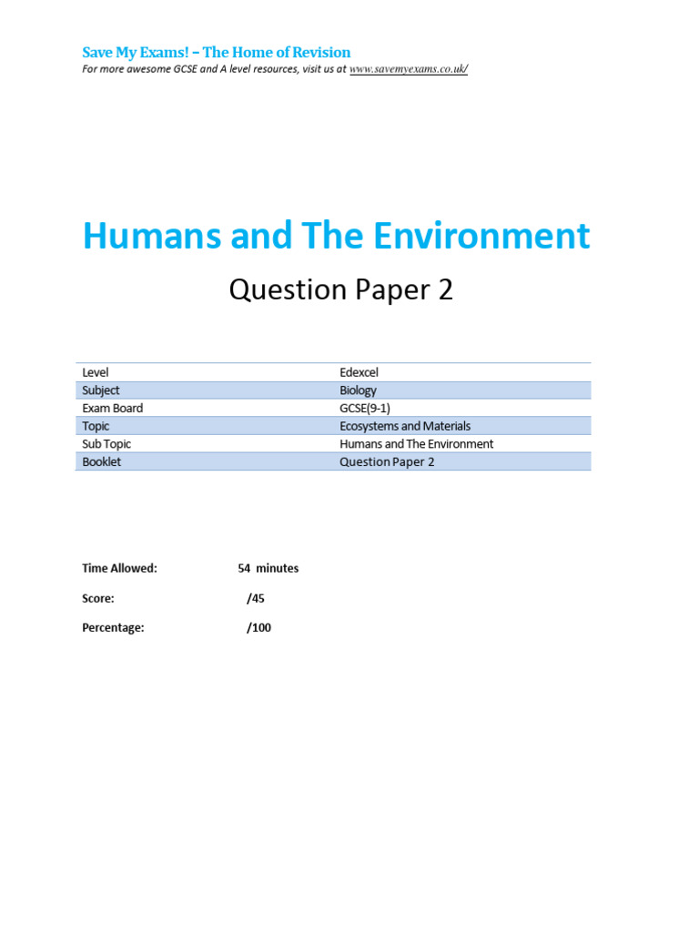30.2-Humans The Environment-Qp Gcse-2 | PDF | Homo