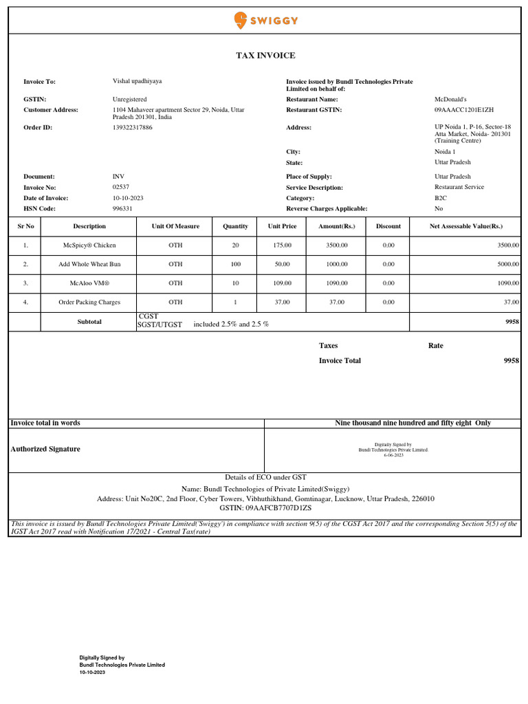 Swiggy bill-JAN | PDF | Invoice | Government Finances