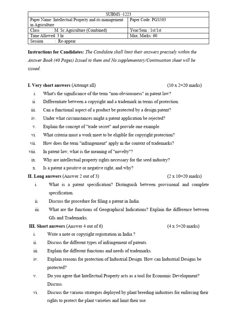 PGS503 MSc. Agriculture 1st Sem Reappear | PDF