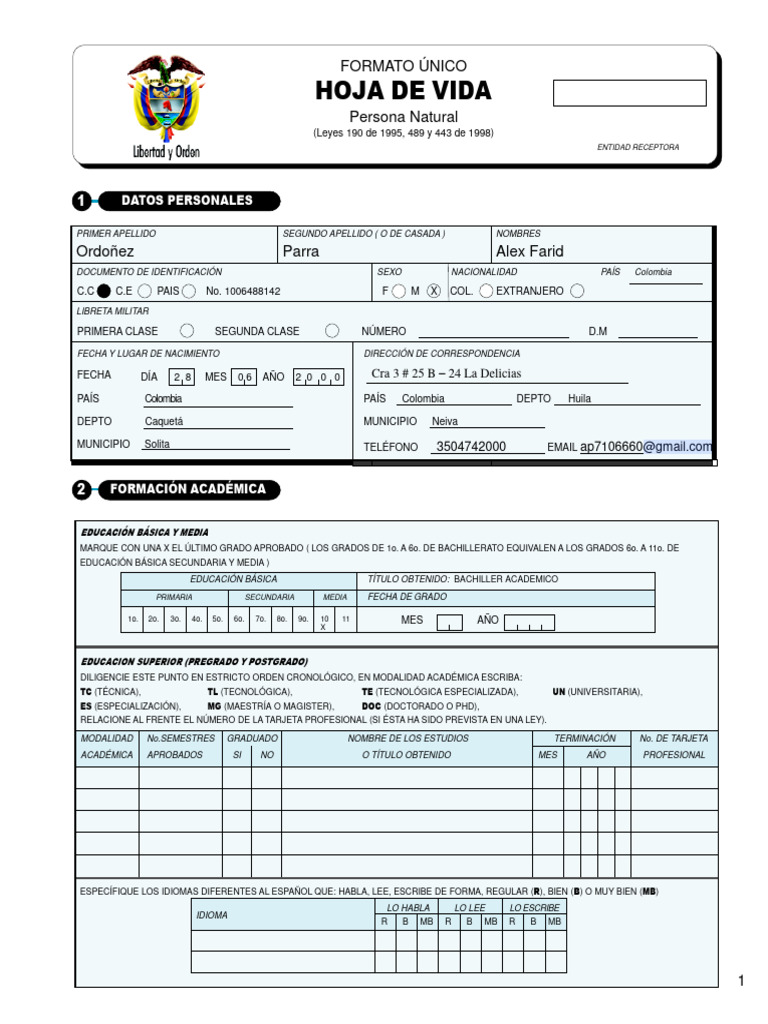 Hoja de Vida Alex Farid | PDF | Servicio Civil | Correo