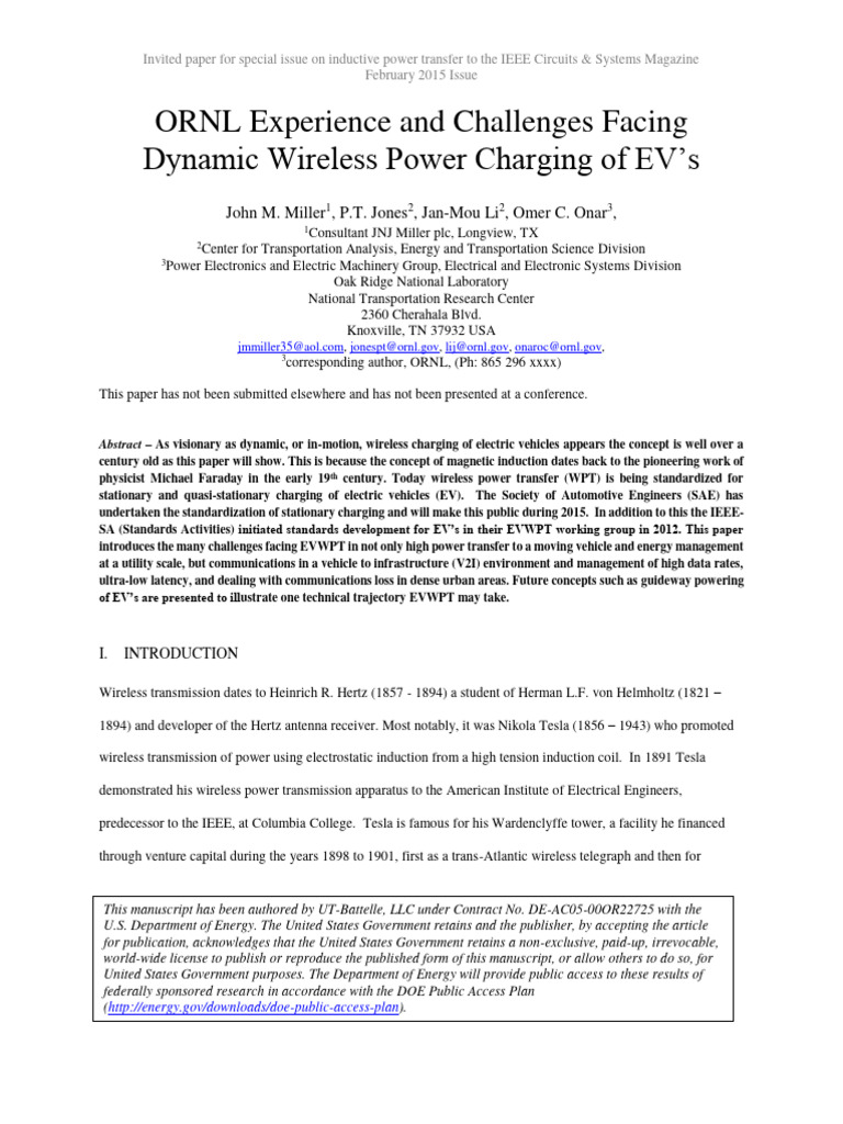 ORNL Experience and Challenges Facing Dynamic Wireless Power Charging ...