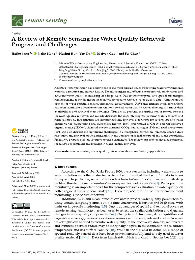 A Review of Remote Sensing For Water Quality Retrieval Progress and ...