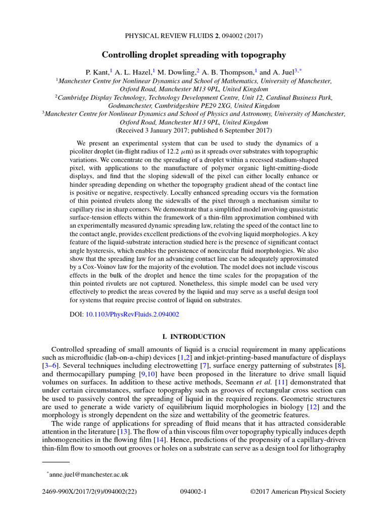 Controlling Droplet Spreading With Topography | PDF | Wetting | Liquids