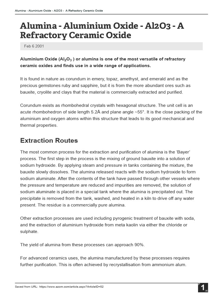 Alumina Aluminium Oxide Al2O3 A Refractory Ceramic Oxide | PDF ...