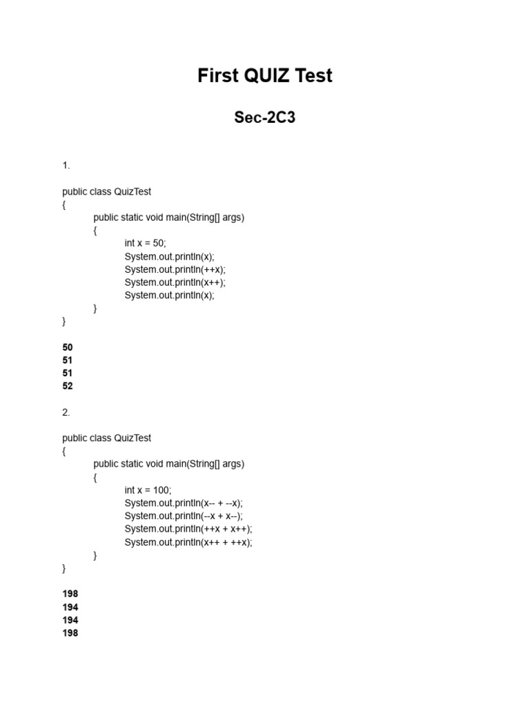 First QUIZ Test Solution | PDF | Object Oriented Programming | Systems ...