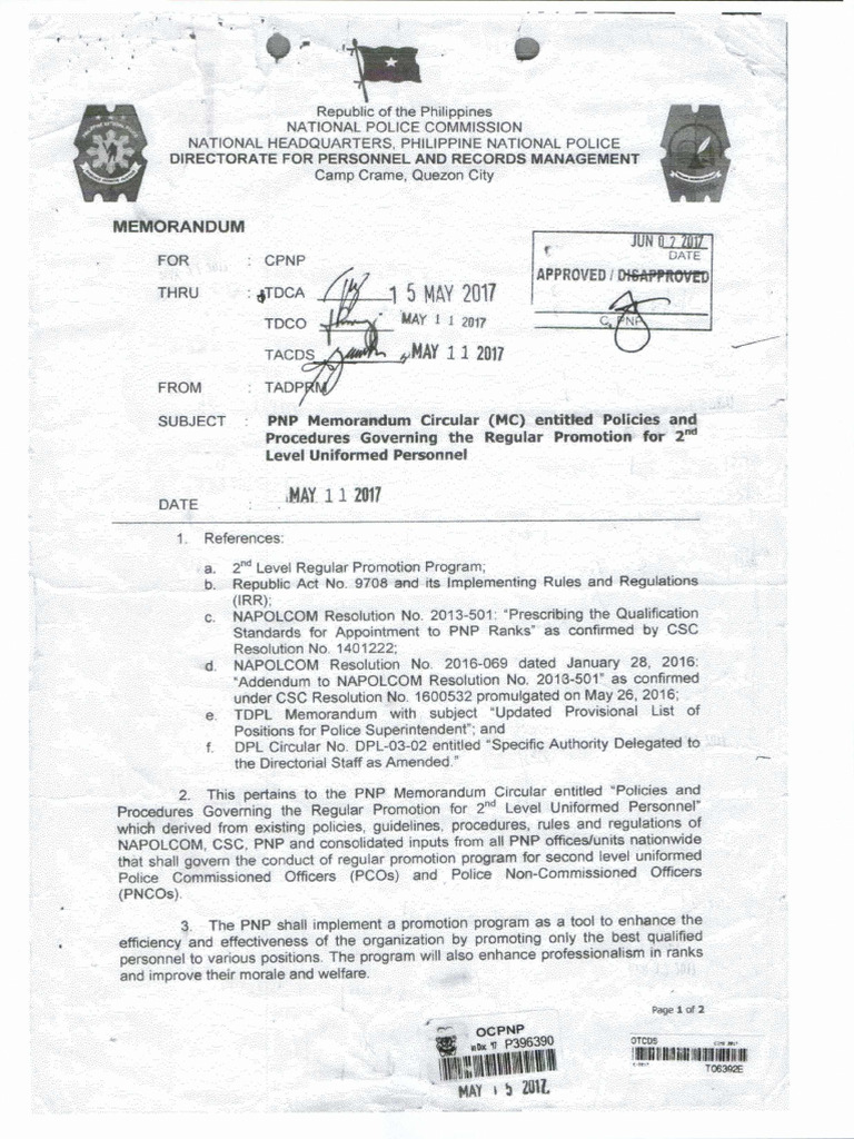 PNP 2nd Level Promotion Guidelines | PDF | Policy | Police