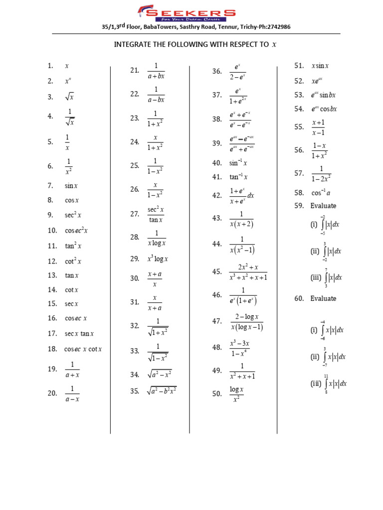 Integration Problems Relevant For Chapters 8 And 9 Pdf 4185