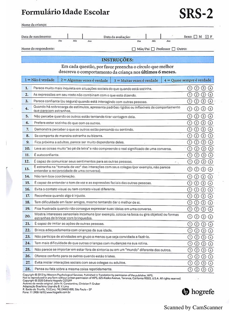 Formulário - SR2 Idade Escolar | PDF