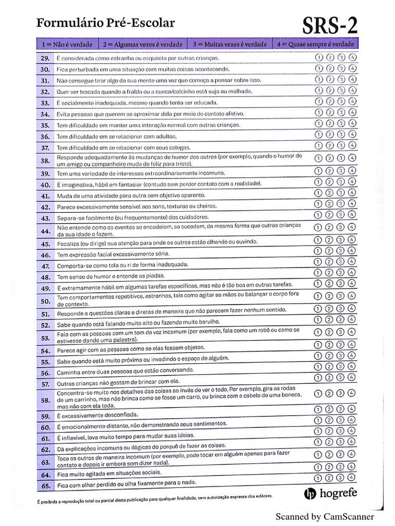 Formulário - SR2 Idade PRE Escolar | PDF