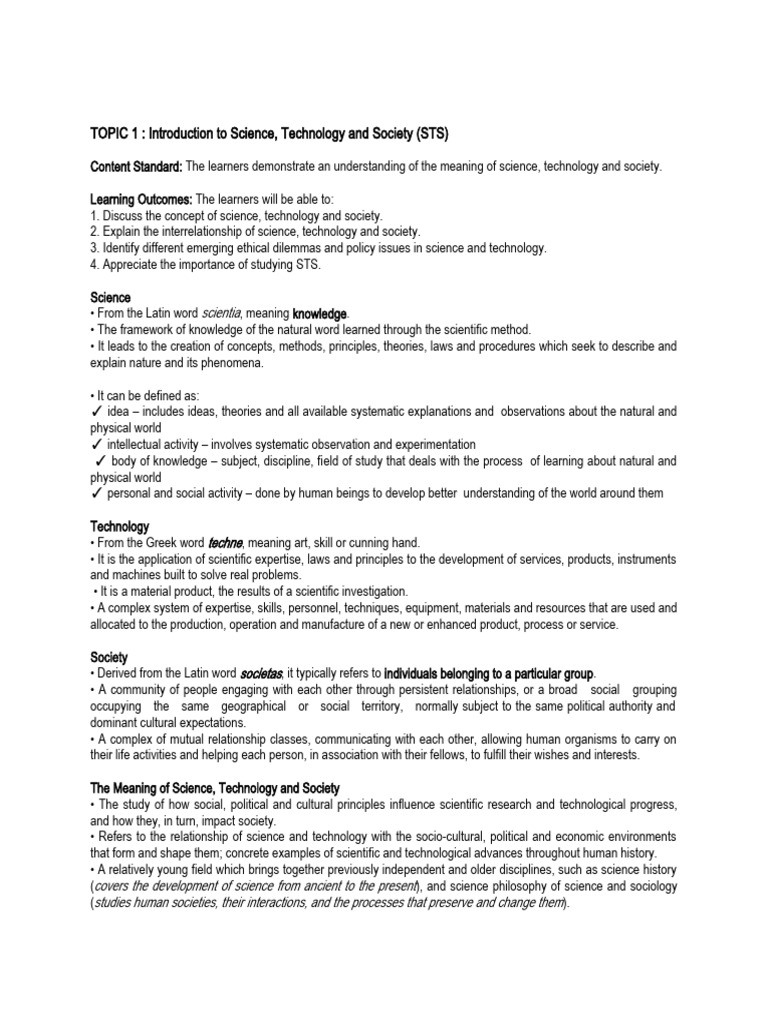 Topic 1 STS | PDF | Science | Scientific Method