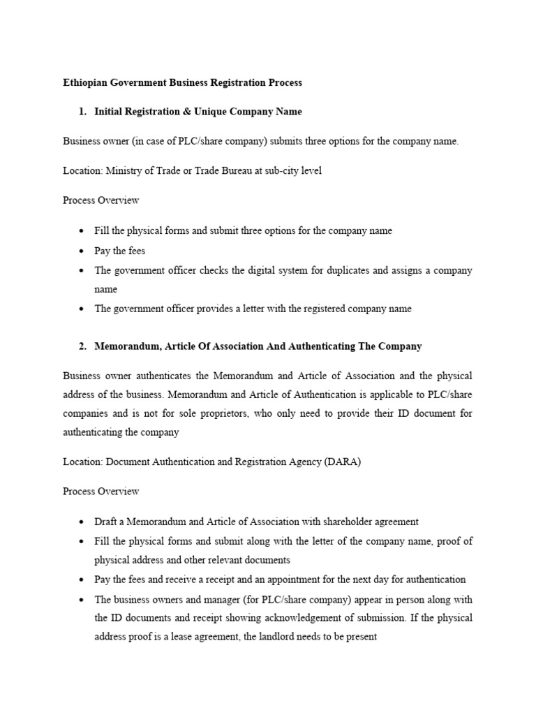 Ethiopian Business Registration Guide | PDF | Value Added Tax | Sole ...
