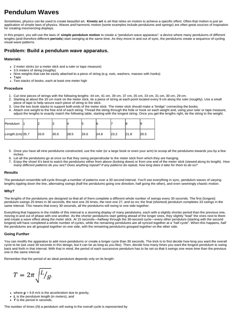 Pendulum Waves | PDF | Pendulum | Metre