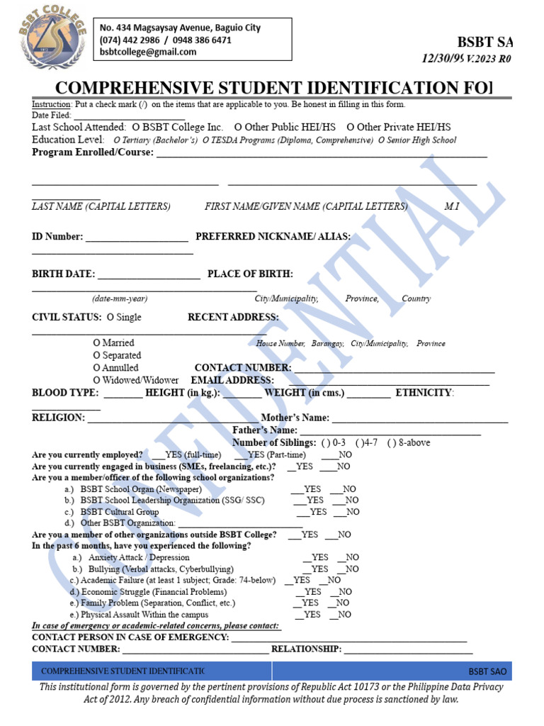 Comprehensive STUDENT IDENTIFICATION FORM | PDF | Privacy | Justice