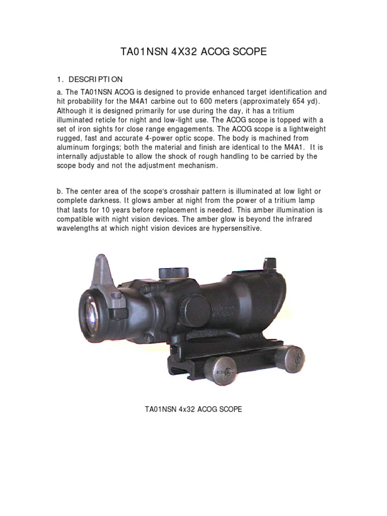 Ta01Nsn 4X32 Acog Scope: 1. Description | PDF | Telescopic Sight ...