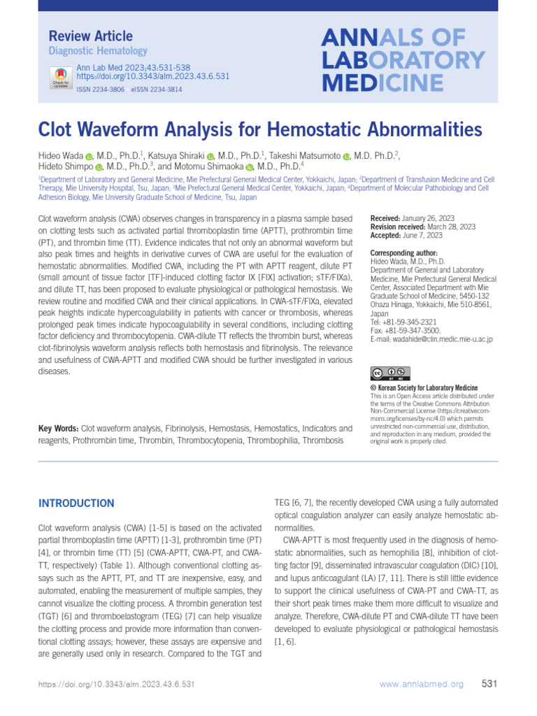 Alm 43 6 531 | PDF | Coagulation | Hemostasis