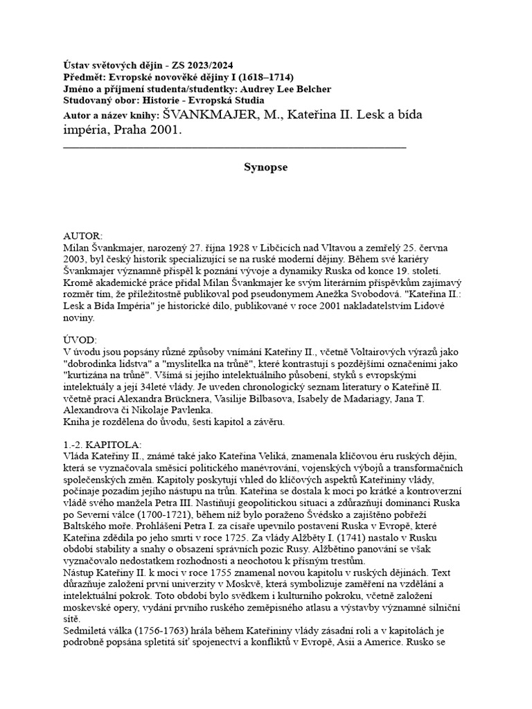 Synopse Kateřina Ii, Hes 2023 Ffuk | PDF