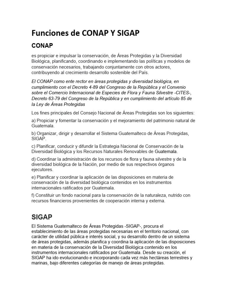 Funciones de Conap y Sigap | PDF