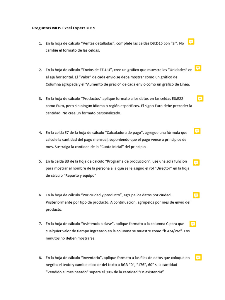 Preguntas Examen Excel Expert 2019 | PDF | Hoja de cálculo | Microsoft Excel
