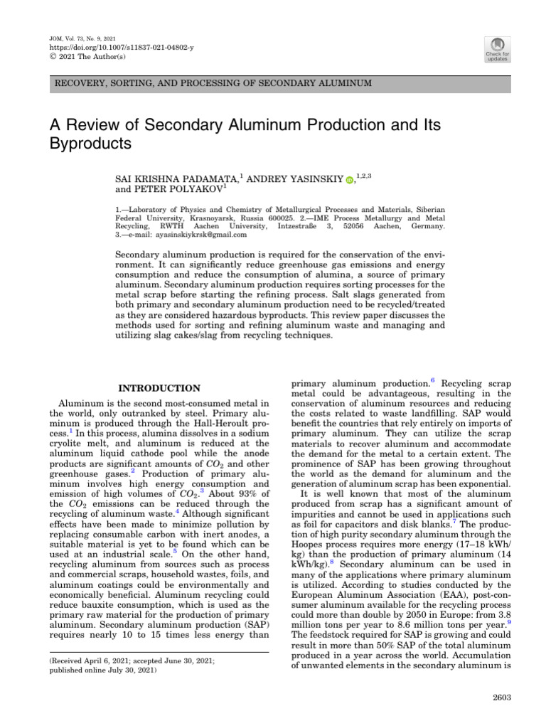 Advances in Secondary Aluminum Recovery | PDF | Aluminium | Filtration