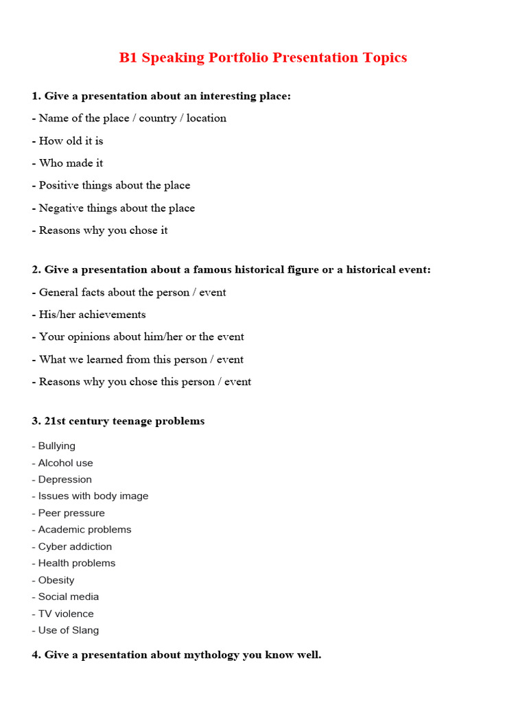 B1 Presentation Topics for Students | PDF | Body Language | Communication