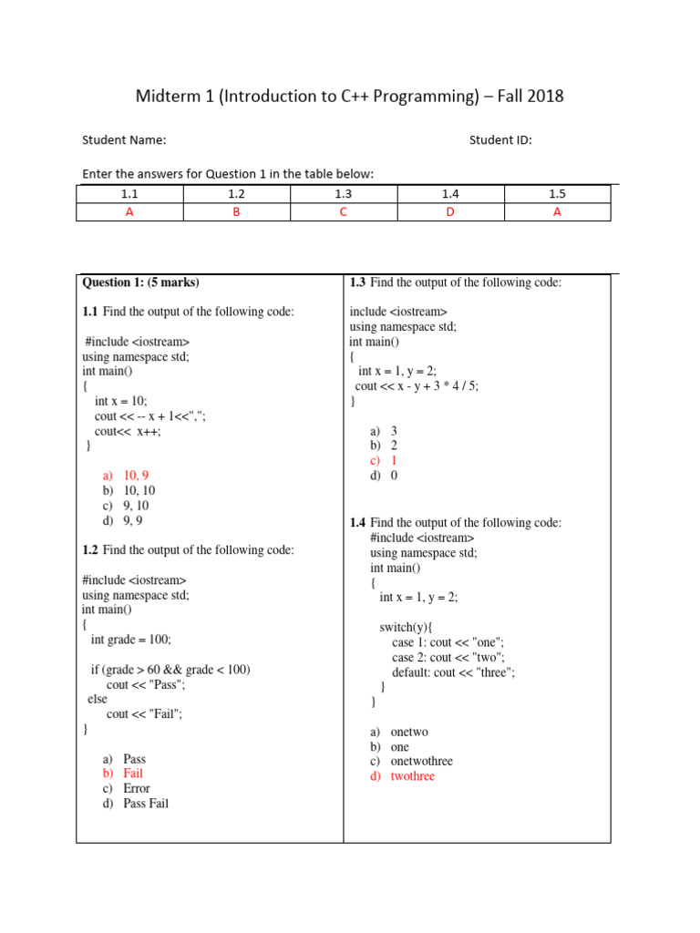 C++ Practise Questions & Answers | PDF | Namespace | Naming Conventions