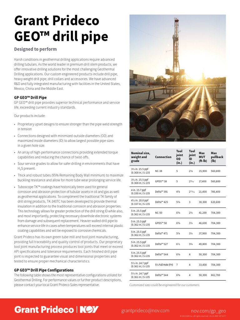 Grant Prideco Geo Drill Pipe Flyer | PDF | Pipe (Fluid Conveyance) | Drill