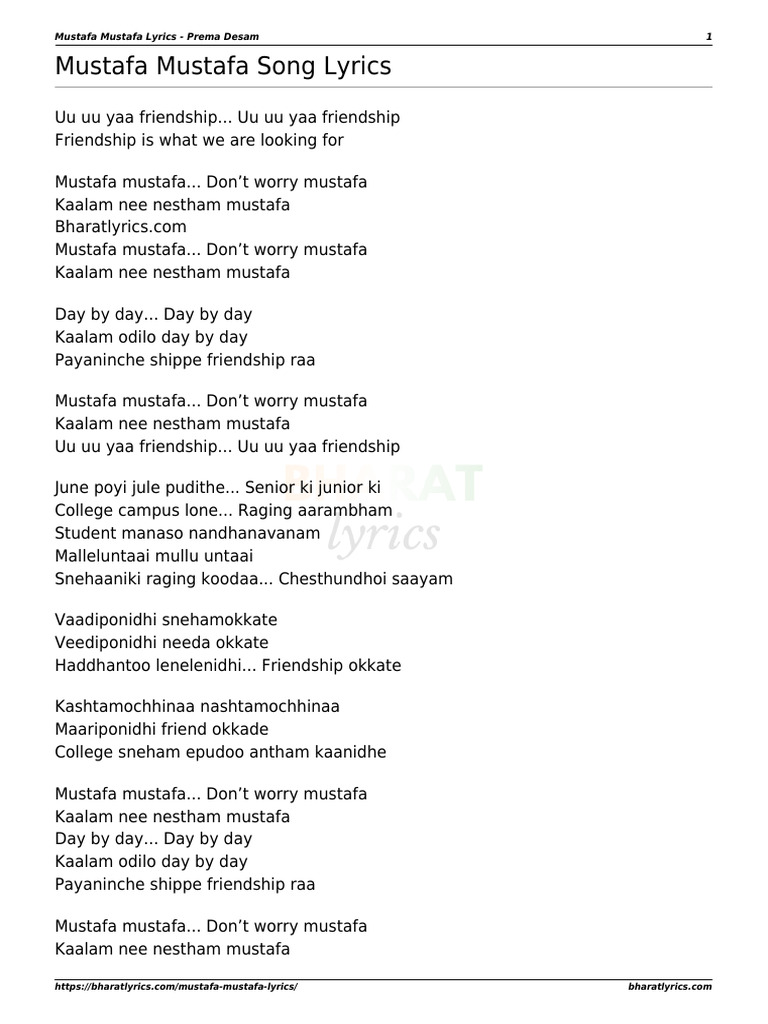 Mustafa Mustafa Song Lyrics Analysis | PDF | Language Arts & Discipline