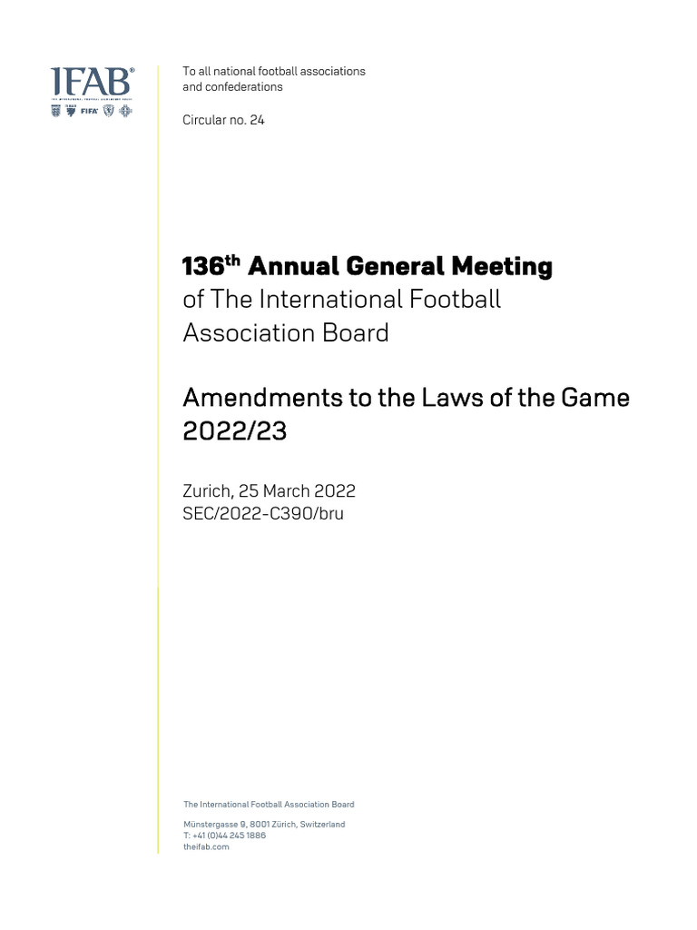 Amendments to FIFA Laws 2022/23 | PDF | Athletic Sports | Sports Rules ...