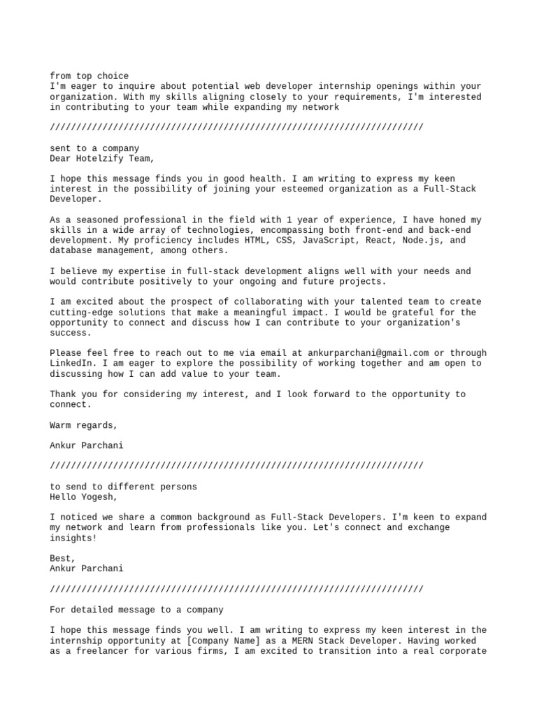 Full-Stack Developer Internship Inquiry | PDF | World Wide Web | Internet & Web