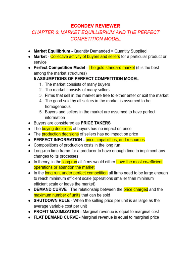 Ae11 Chapter 6 Reviewer | PDF | Perfect Competition | Supply (Economics)